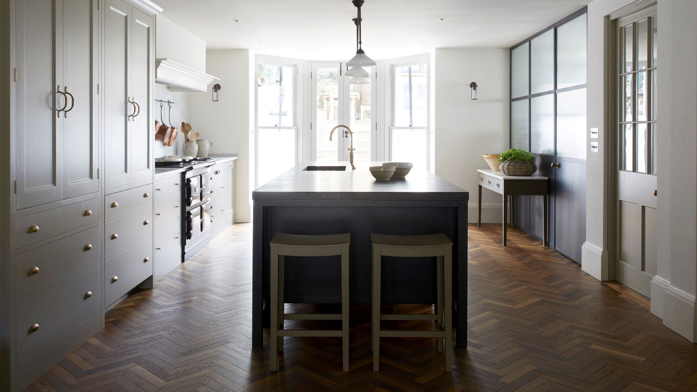 Solid Floor - Dark Oak Herringbone Flooring, Landmark Tatton